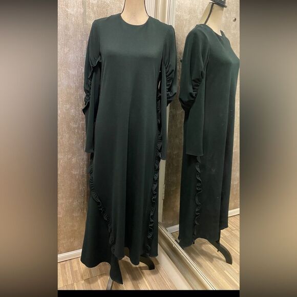 Tibi | Dresses | Tibidark Green Black Ruffle Maxi Dress S | Poshmark